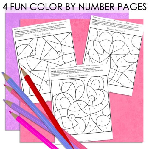 Valentine's Day Activities for Middle School Color By Number Language ...