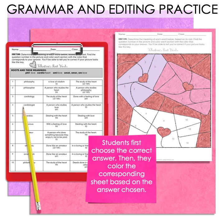 Valentine's Day Activities for Middle School Color By Number Language ...