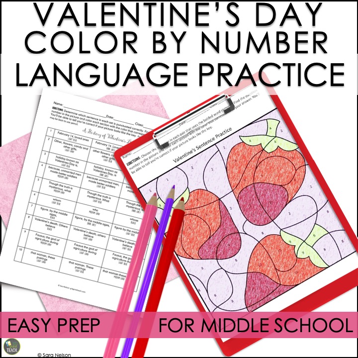 Valentine's Day Activities for Middle School Color By Number Language ...
