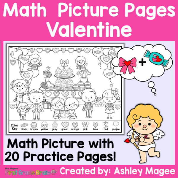 Valentine's Day Math Picture Pages Activity - Addition Subtraction ...