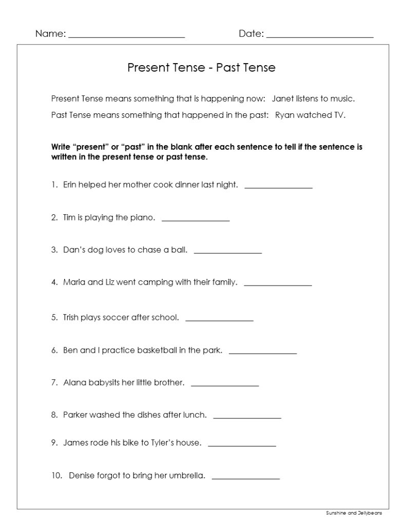 Present Tense - Past Tense - 3 Verbs worksheets - Grades 1-2 - great ...