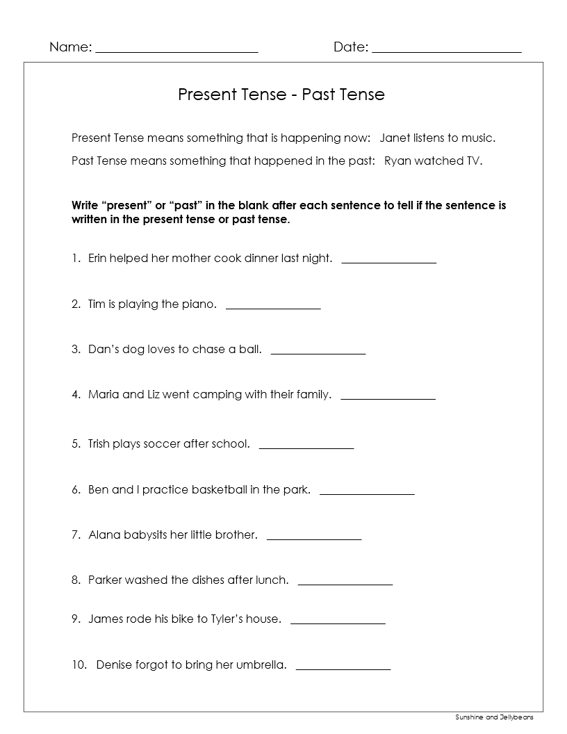 Present Tense - Past Tense - 3 Verbs worksheets - Grades 1-2 - great ...