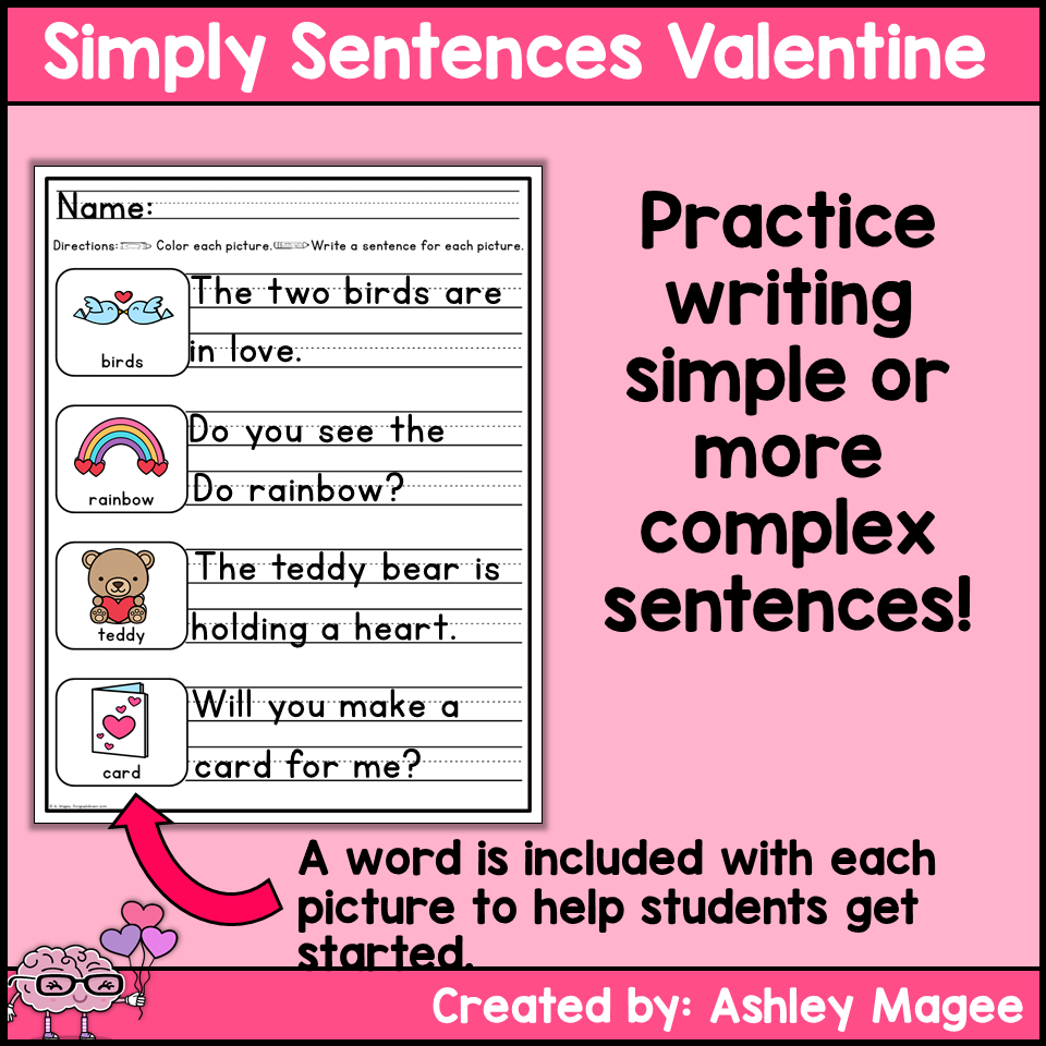 Simply Sentences - Valentine's Day - No Prep Sentence Writing Center or ...