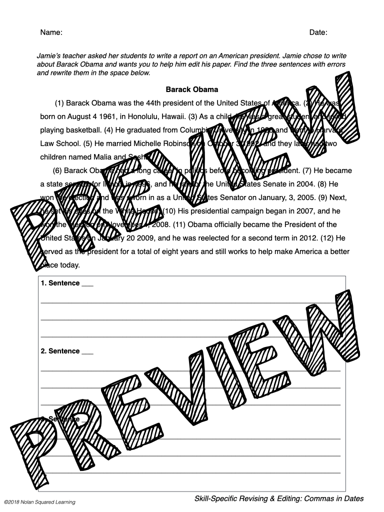Commas in Dates: Skill-Specific Revising and Editing Passage | Made By ...