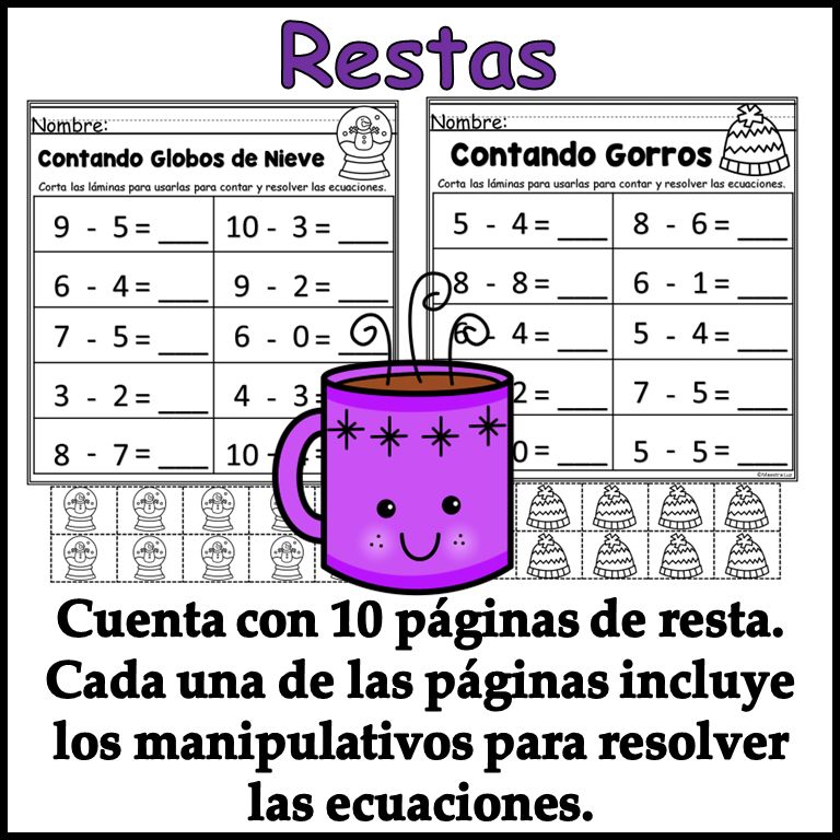 Suma y Resta hasta el 10 con manipulativos Invierno | Made By Teachers