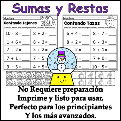Suma y Resta hasta el 10 con manipulativos Invierno | Made By Teachers