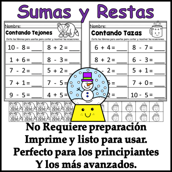 Suma y Resta hasta el 10 con manipulativos Invierno | Made By Teachers