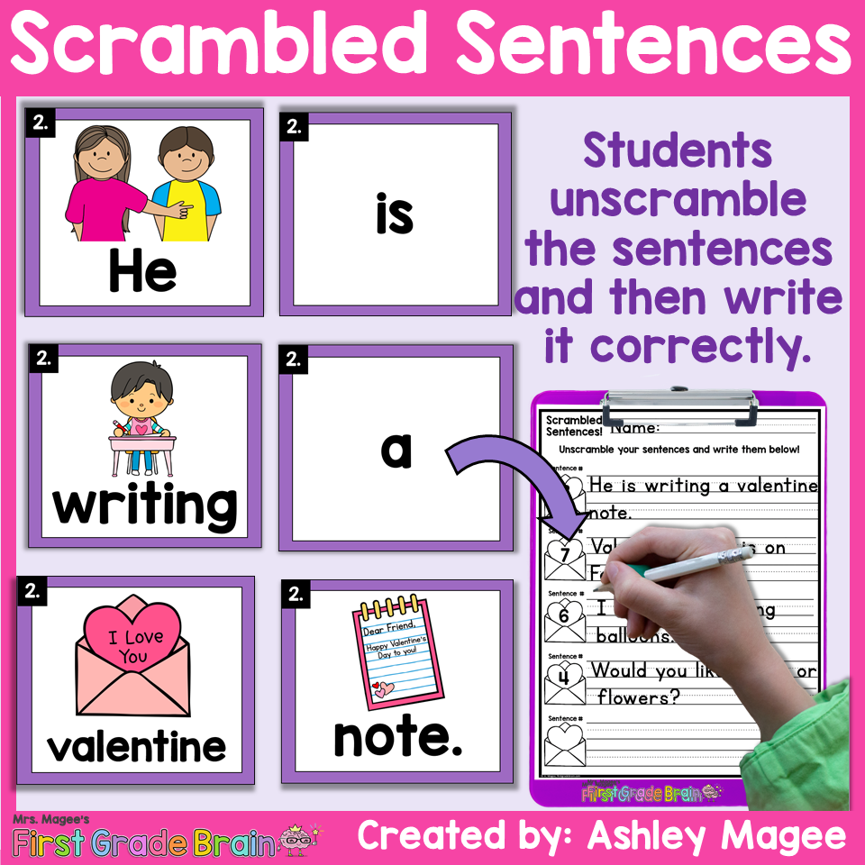 Valentine's Day Scrambled Sentences Center Holiday Writing Activity ...