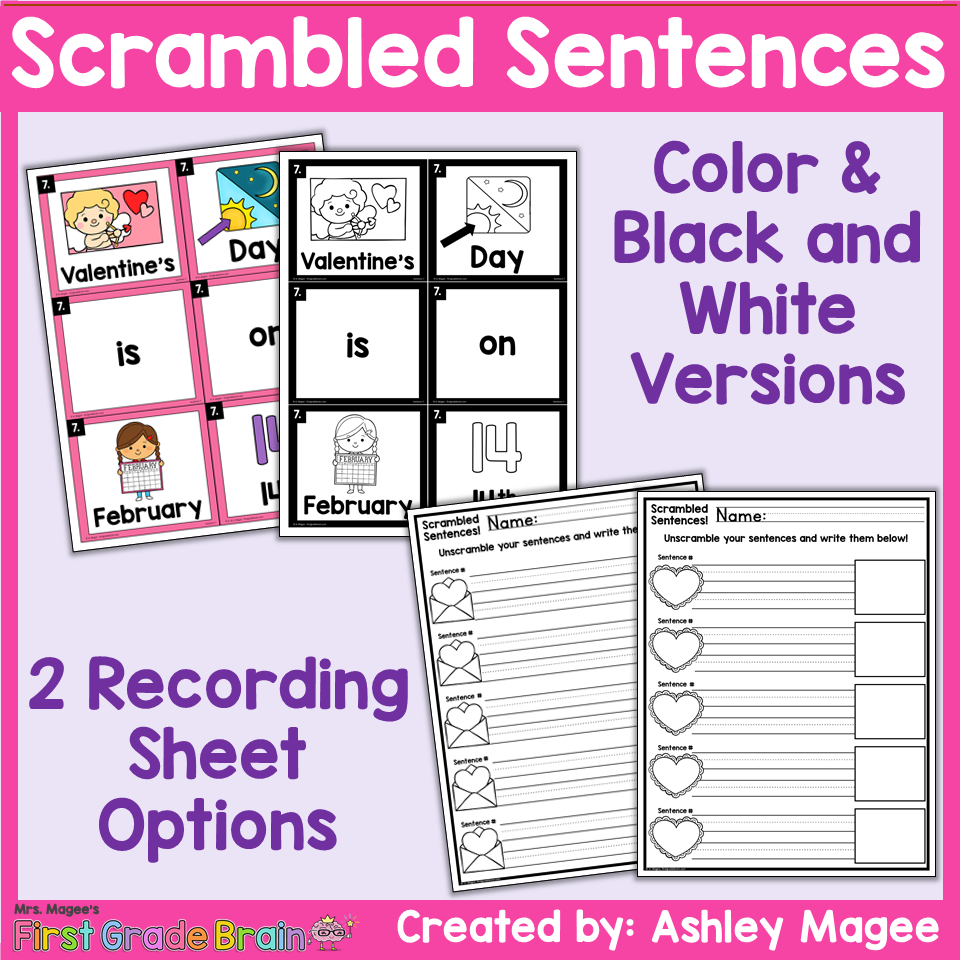 Valentine's Day Scrambled Sentences Center Holiday Writing Activity ...