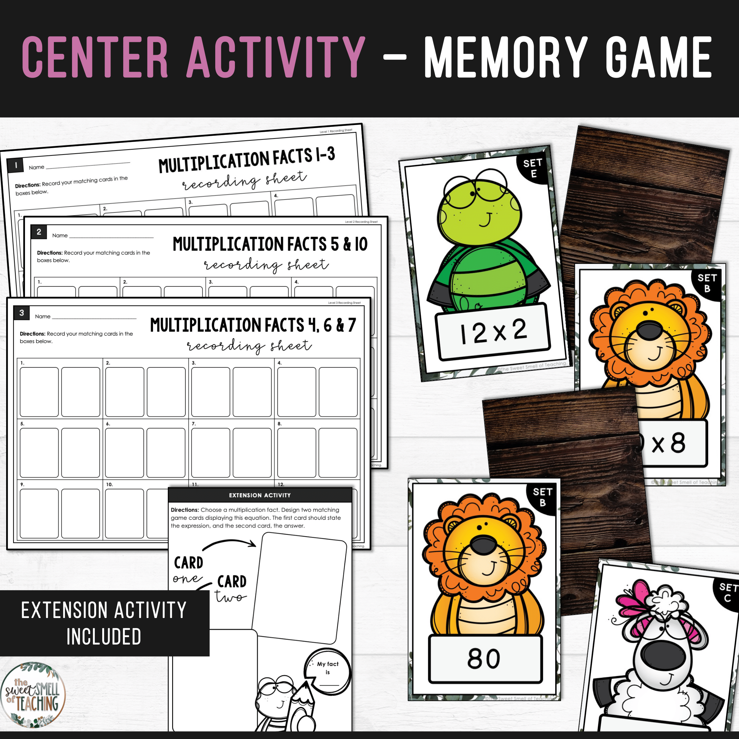 Multiplication Math Center Memory Match Game & Differentiated ...