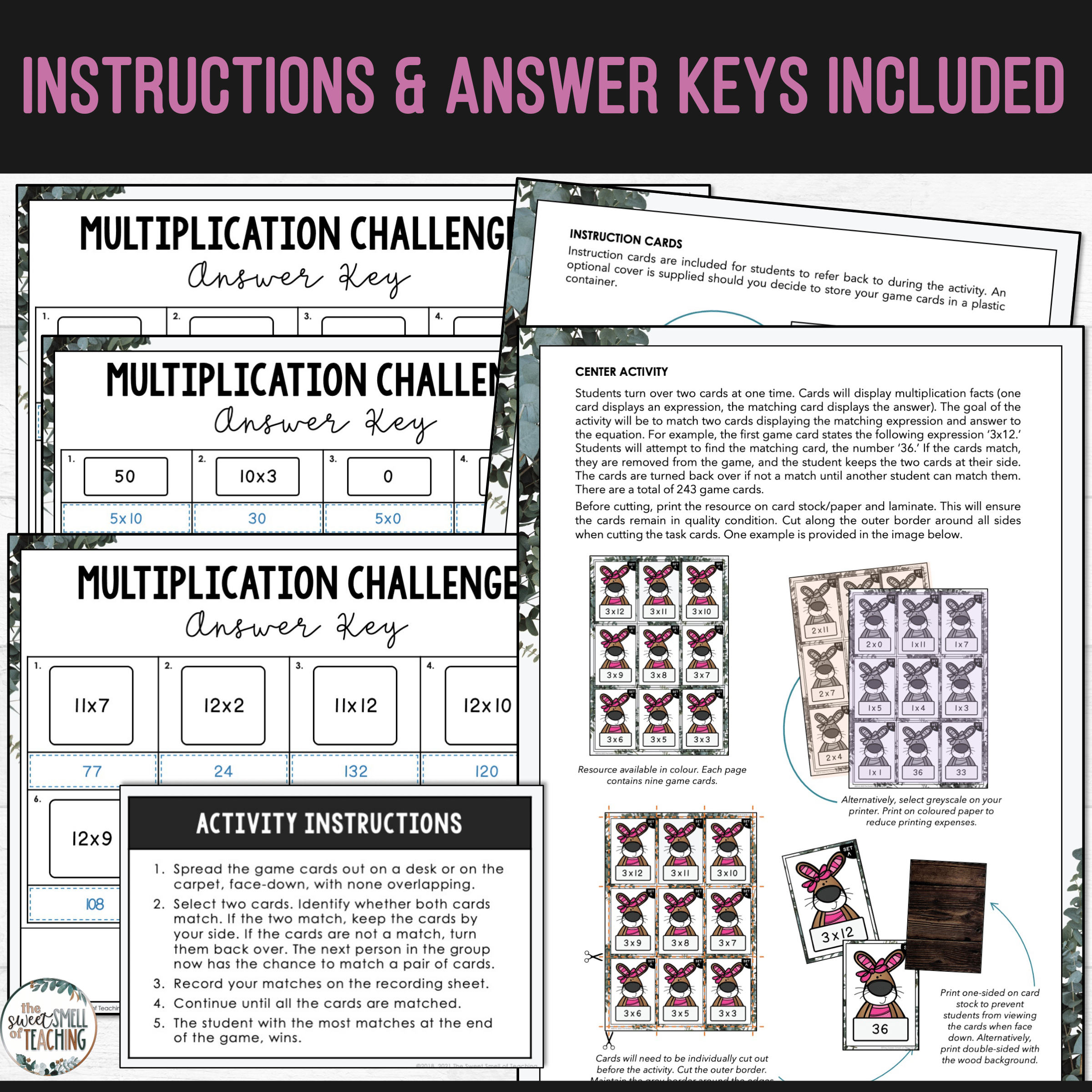 Multiplication Math Center Memory Match Game & Differentiated ...