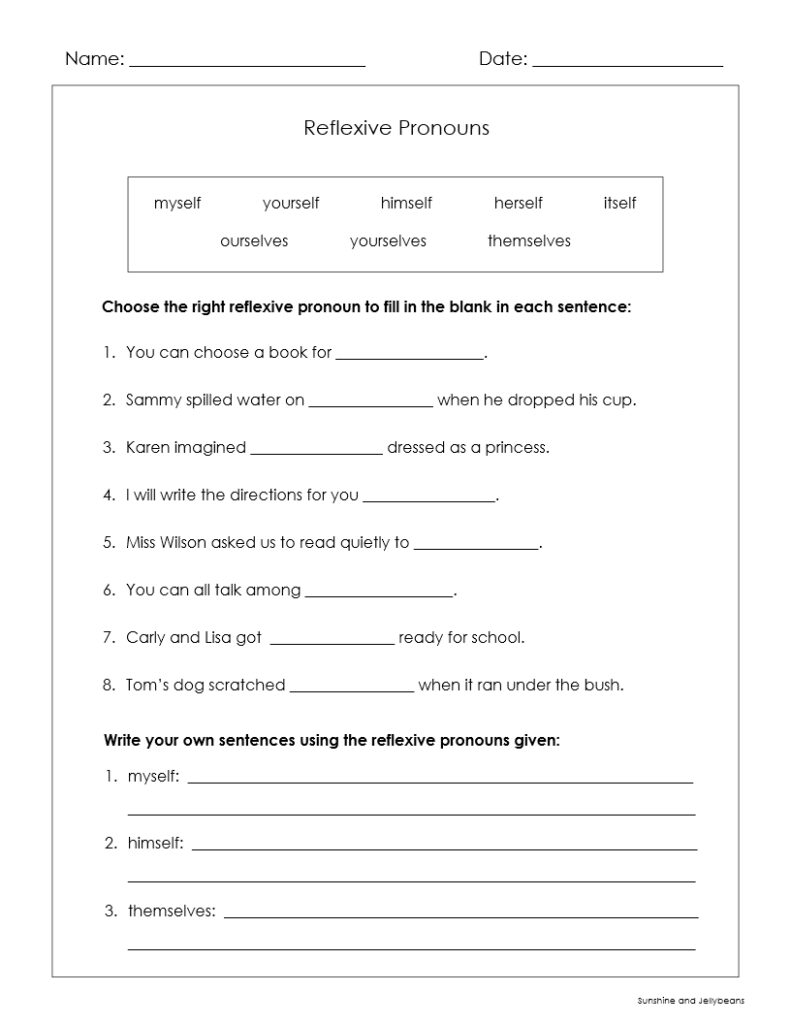 Reflexive Pronouns - Recognizing and Using Them - 3 worksheets - Grades ...