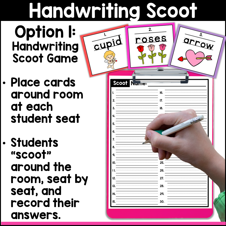 Valentine's Day Handwriting Scoot or Write the Room Writing Activity ...
