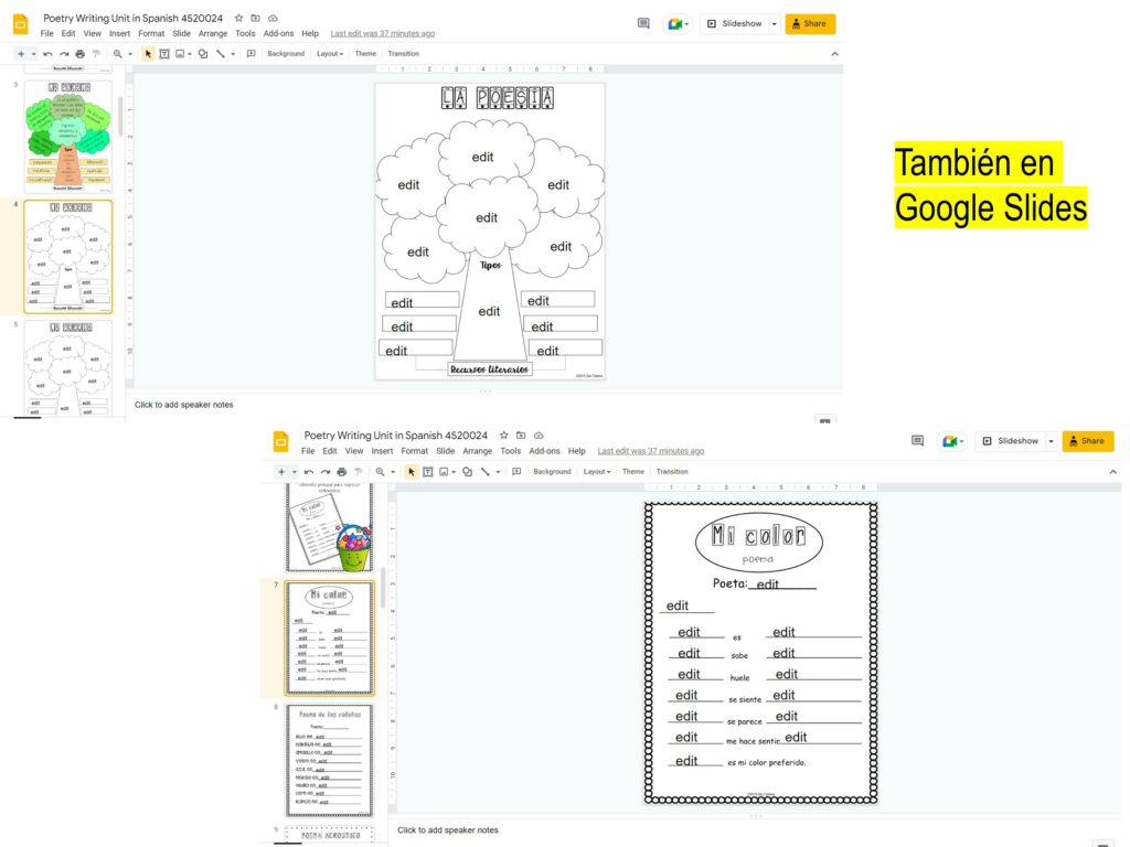 Poetry Writing Unit in Spanish | Escribiendo Poesía | Made By Teachers