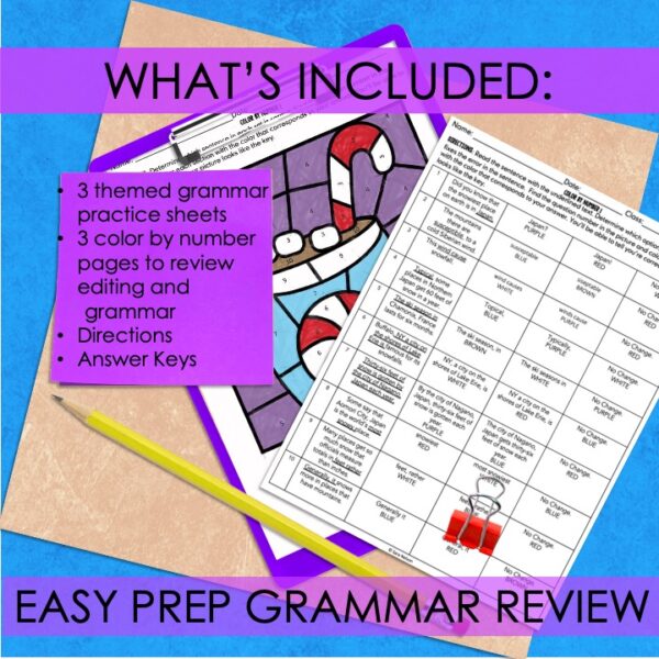 Winter Activities for Middle School ELA Color By Number Grammar ...