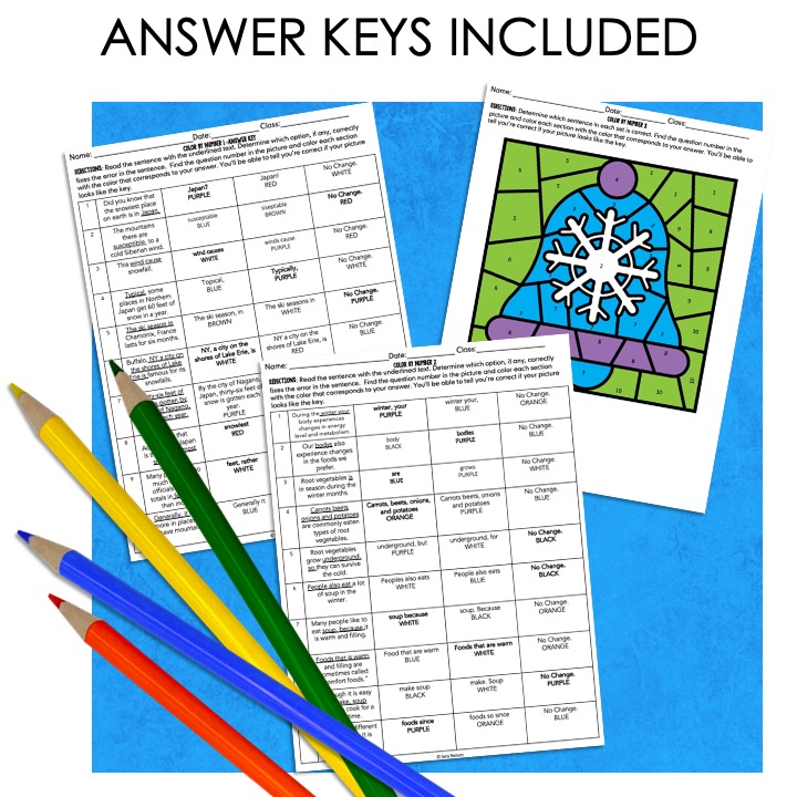 Winter Activities for Middle School ELA Color By Number Grammar ...
