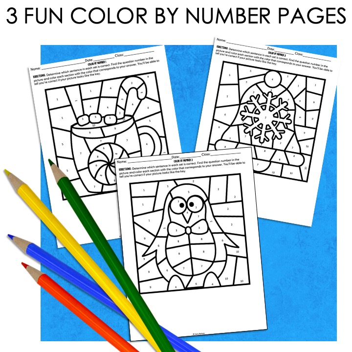 Winter Activities for Middle School ELA Color By Number Grammar ...