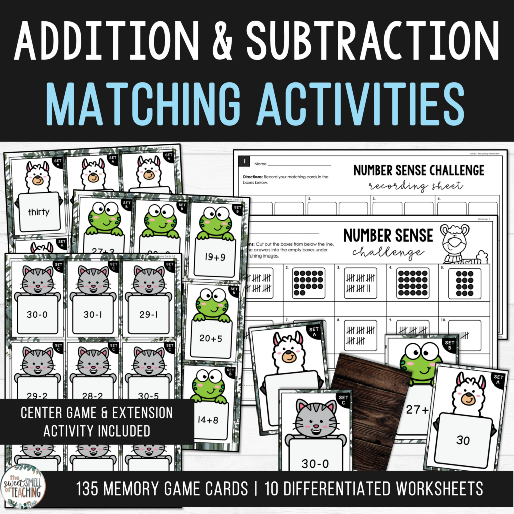 Add and Subtract Within 30 Math Center Match Game & Differentiated ...