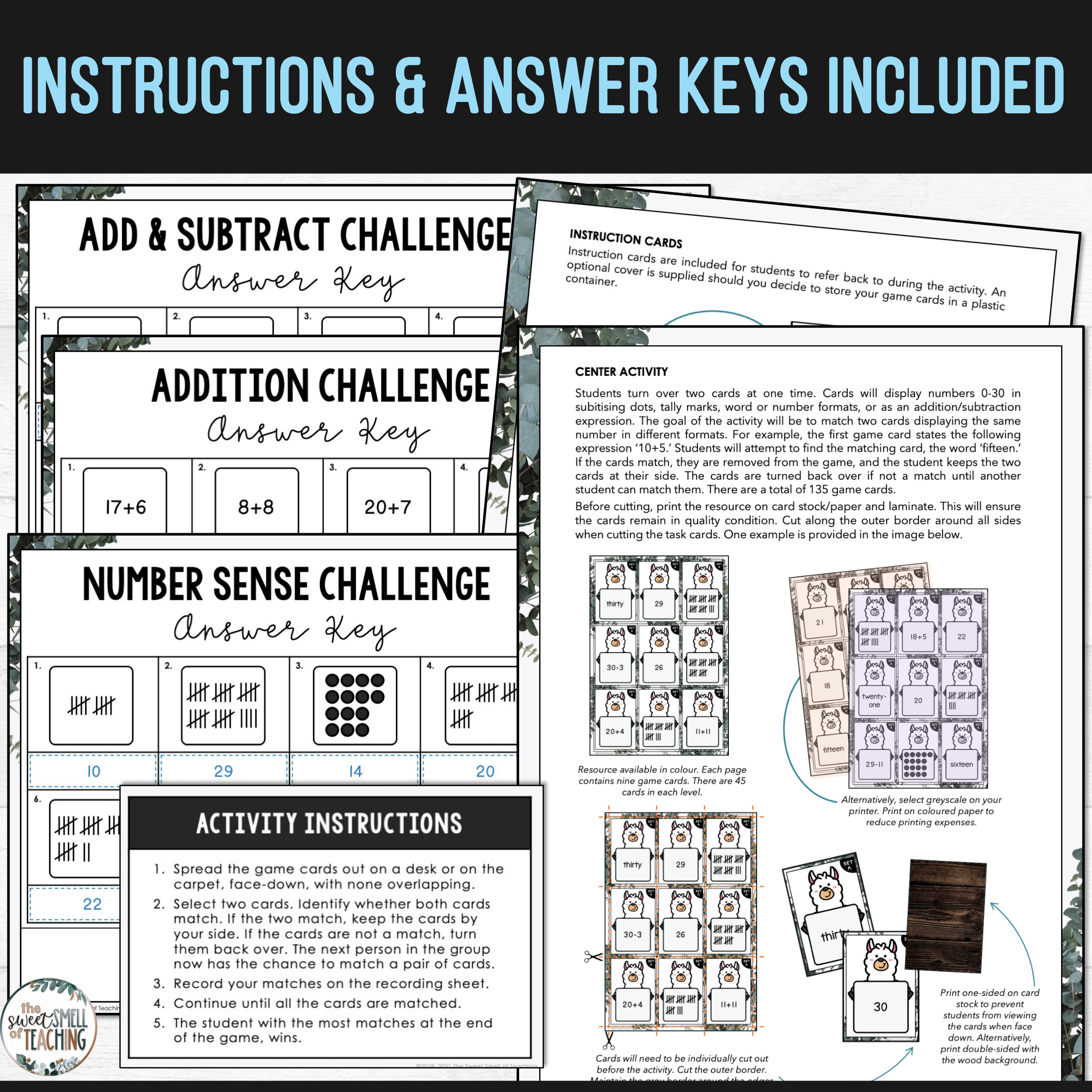 Add and Subtract Within 30 Math Center Match Game & Differentiated ...