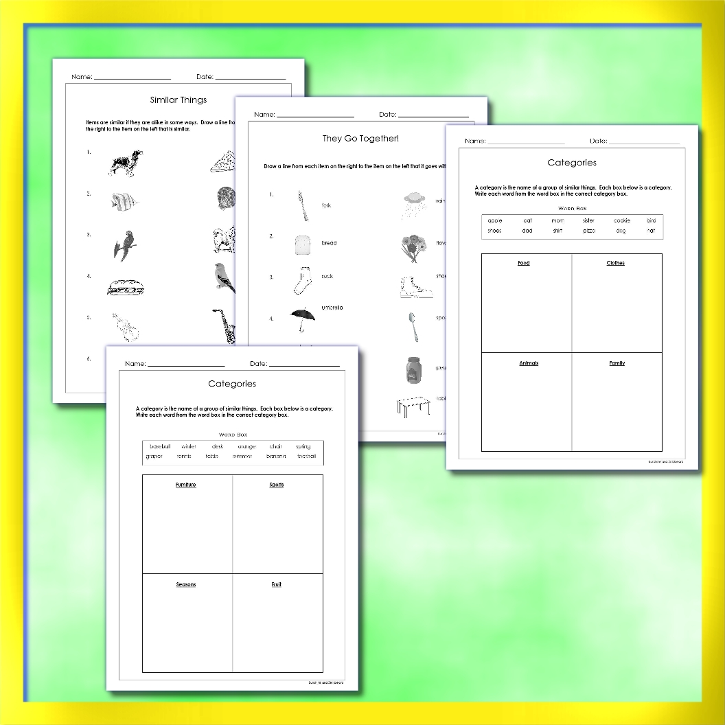 Similar Things and Categories - 4 worksheets - Matching and Sorting ...