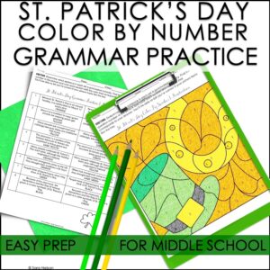 St. Patrick's Day Activities for Middle School ELA Color by Number ...