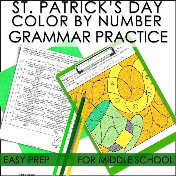 St. Patrick's Day Activities for Middle School ELA Color by Number ...