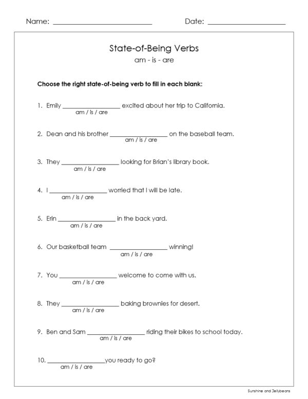 State-of-Being Verbs - am-is-are-was-were - Grades 1-2 - Practice ...
