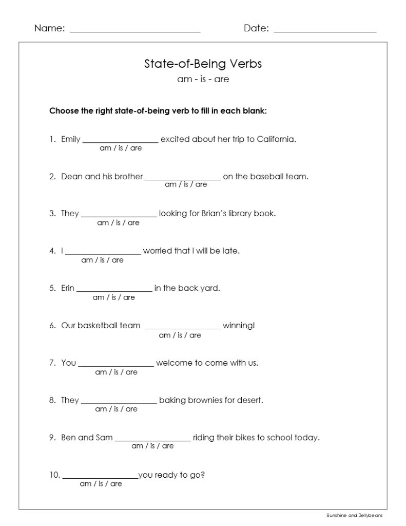 State-of-Being Verbs - am-is-are-was-were - Grades 1-2 - Practice ...