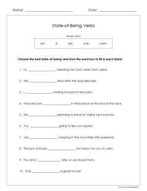 State-of-Being Verbs - am-is-are-was-were - Grades 1-2 - Practice ...