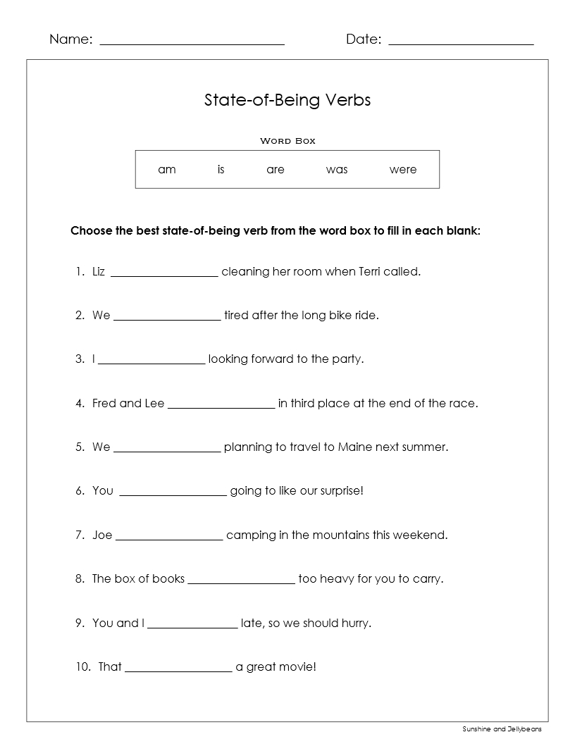 State-of-Being Verbs - am-is-are-was-were - Grades 1-2 - Practice ...
