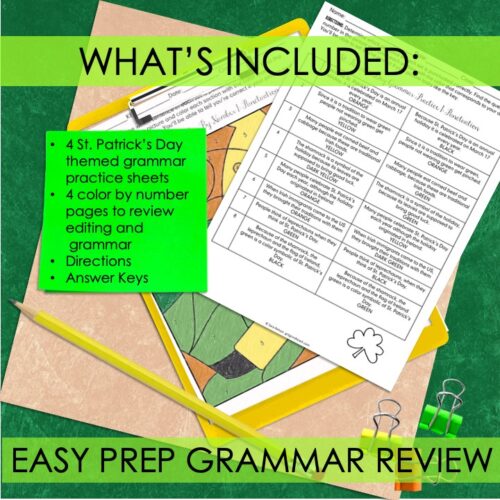 St. Patrick's Day Activities for Middle School ELA Color by Number ...