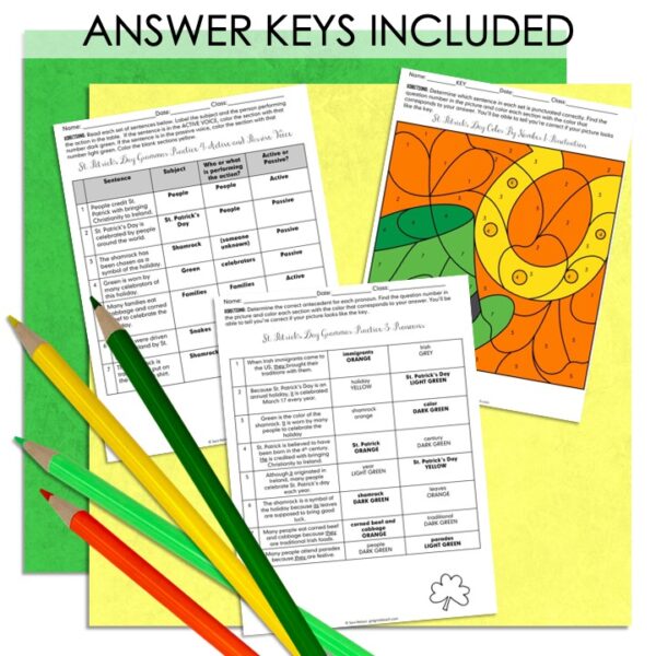 St. Patrick's Day Activities for Middle School ELA Color by Number ...