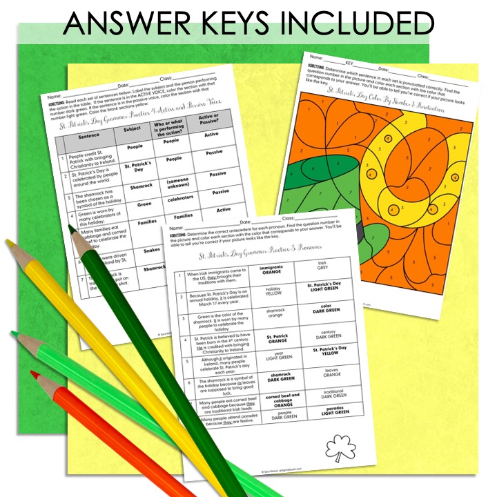 St. Patrick's Day Activities for Middle School ELA Color by Number ...