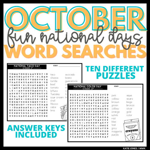 October Word Search Puzzles | Made By Teachers