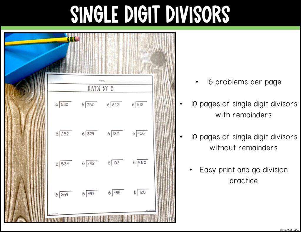 Single Digit Divisor Division With and Without Remainders Worksheets ...