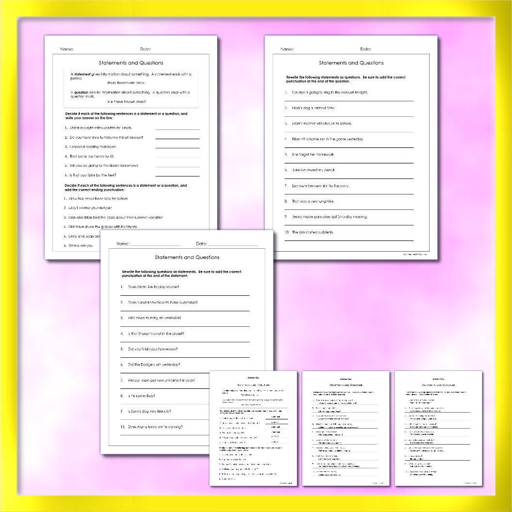 Statements and Questions - 3 worksheets - Grade 3 - Great Practice ...