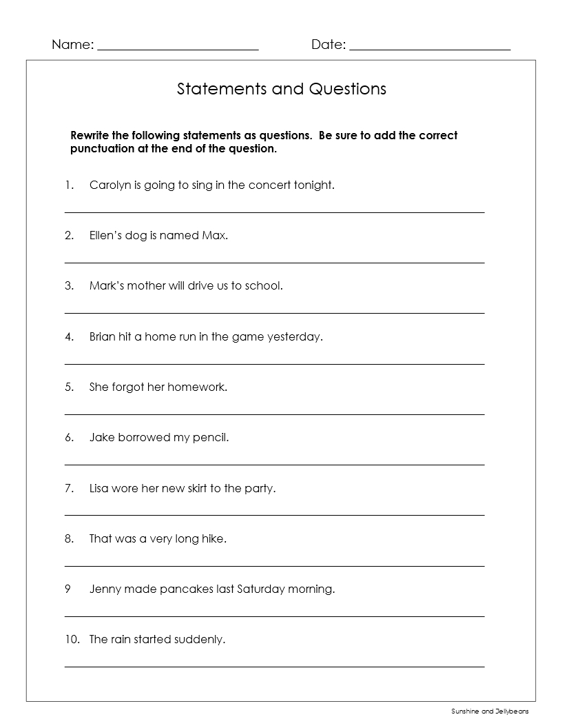 Statements and Questions - 3 worksheets - Grade 3 - Great Practice ...