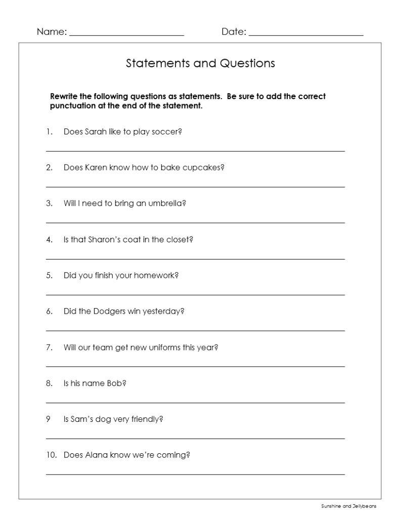 Statements and Questions - 3 worksheets - Grade 3 - Great Practice ...