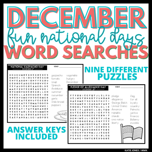 December Word Search Puzzles | Made By Teachers