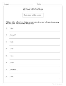 Suffixes: -ful, -less, -able, -ness / 4 worksheets - Grade 3 - Great ...