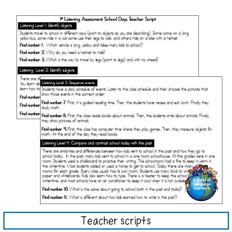 ESL Listening Assessments First Grade Print and Digital | Made By Teachers