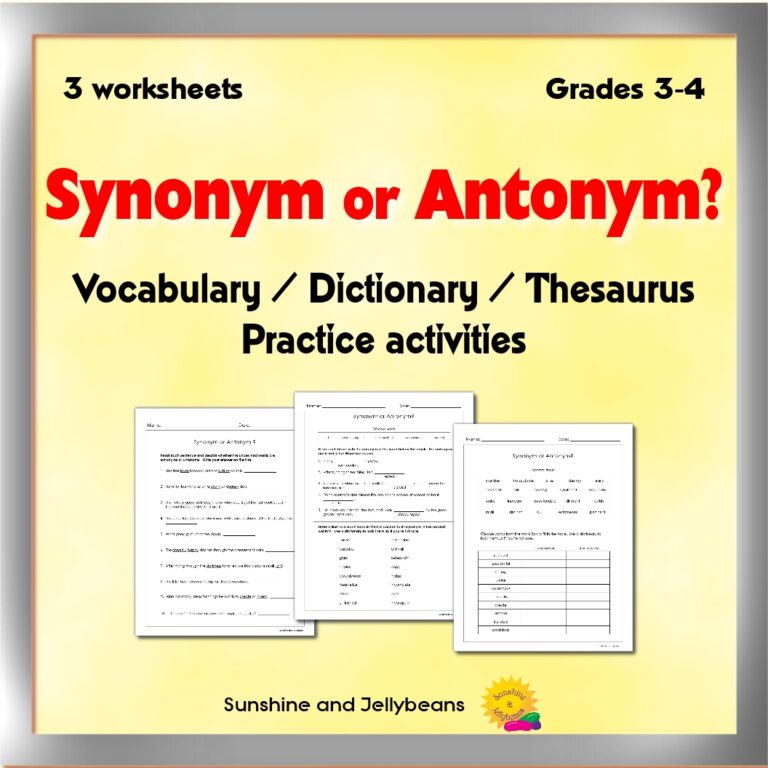 Synonyms or Antonyms? - 3 worksheets - Dictionary Practice - Grades 3-4 ...