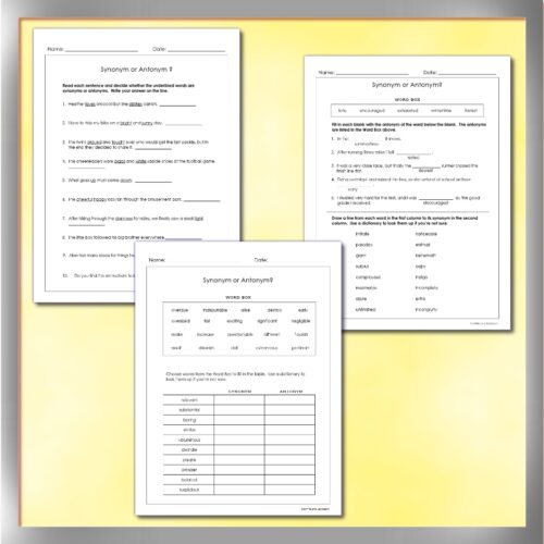 Synonyms or Antonyms? - 3 worksheets - Dictionary Practice - Grades 3-4 ...