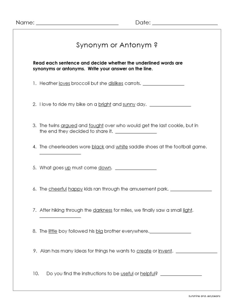 Synonyms or Antonyms? - 3 worksheets - Dictionary Practice - Grades 3-4 ...