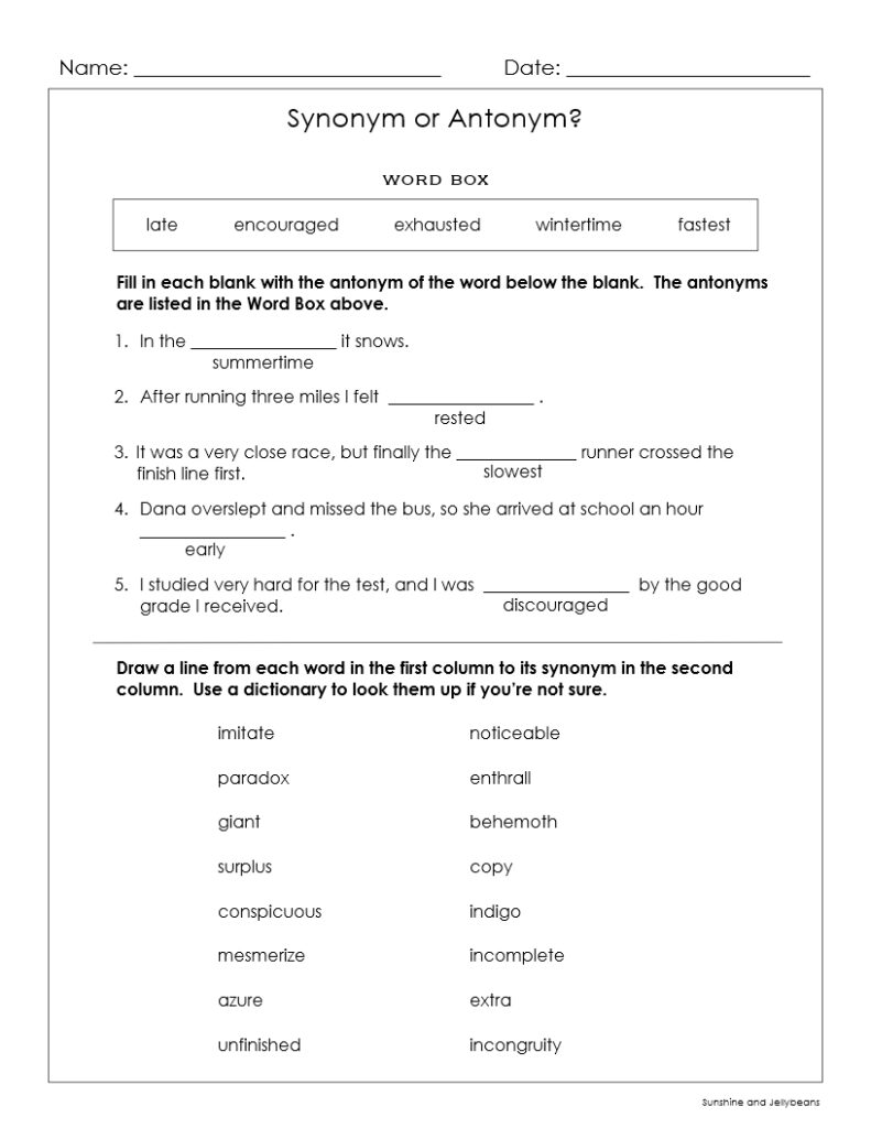 Synonyms or Antonyms? - 3 worksheets - Dictionary Practice - Grades 3-4 ...