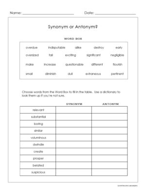 Synonyms or Antonyms? - 3 worksheets - Dictionary Practice - Grades 3-4 ...