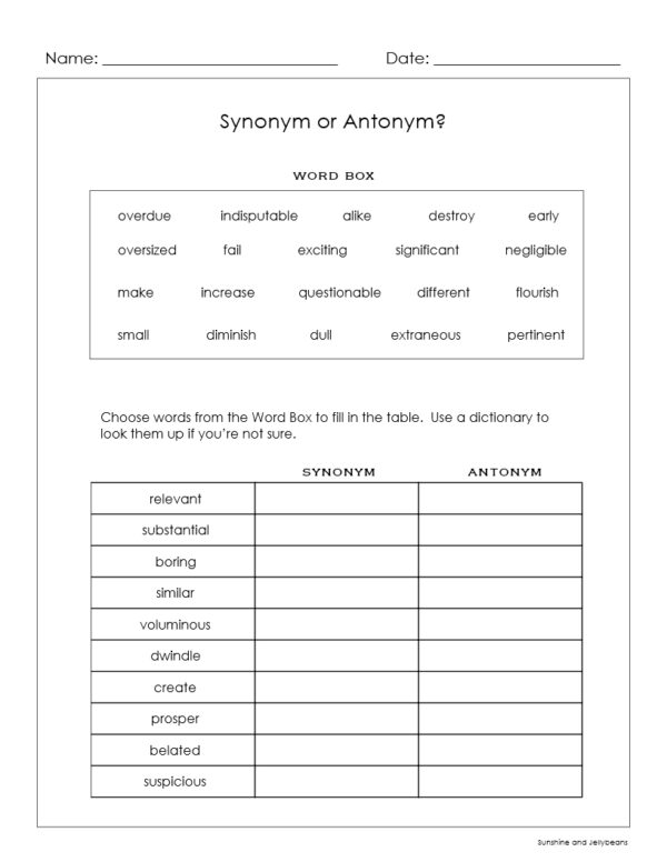 Synonyms or Antonyms? - 3 worksheets - Dictionary Practice - Grades 3-4 ...