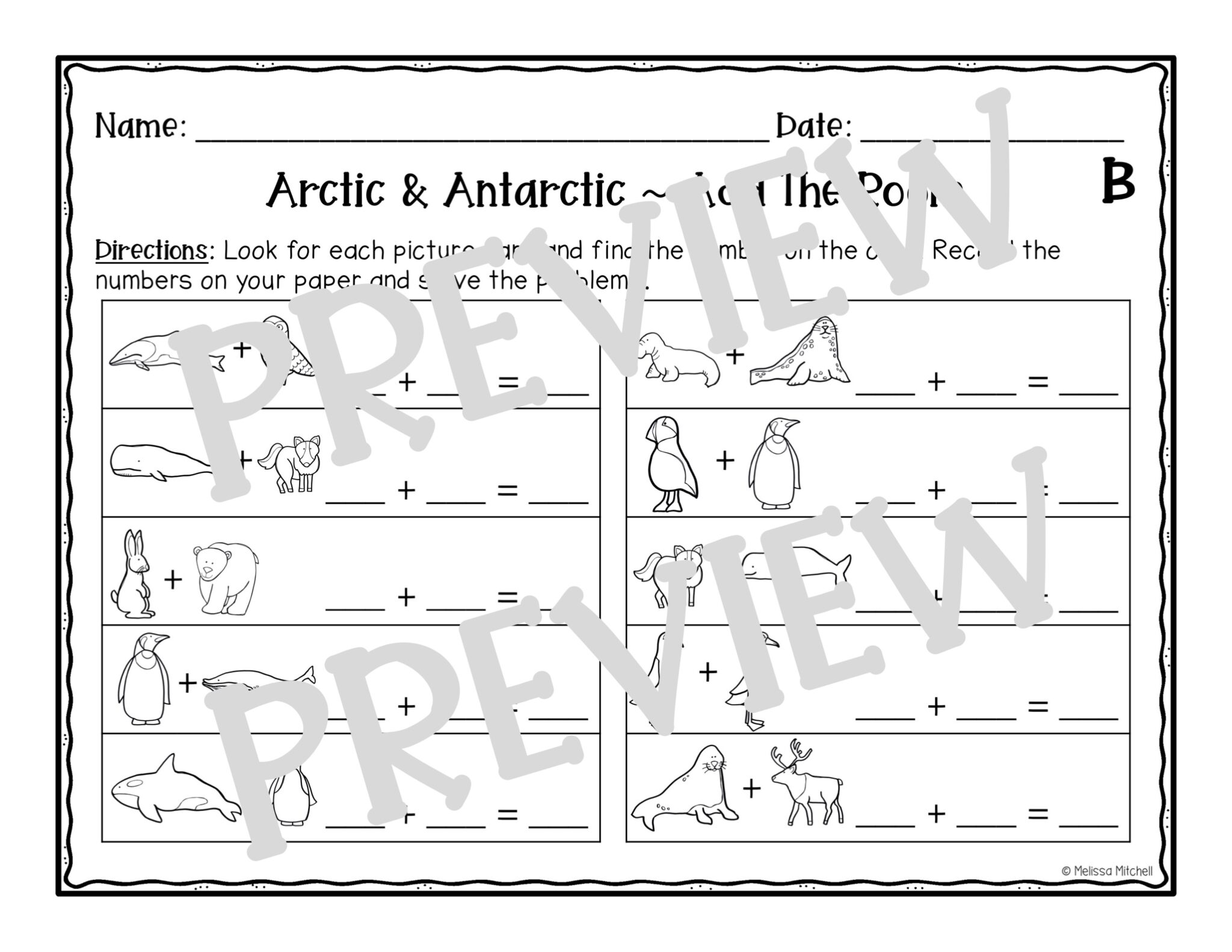 Arctic and Antarctic Animals Differentiated Write and Add the Room ...