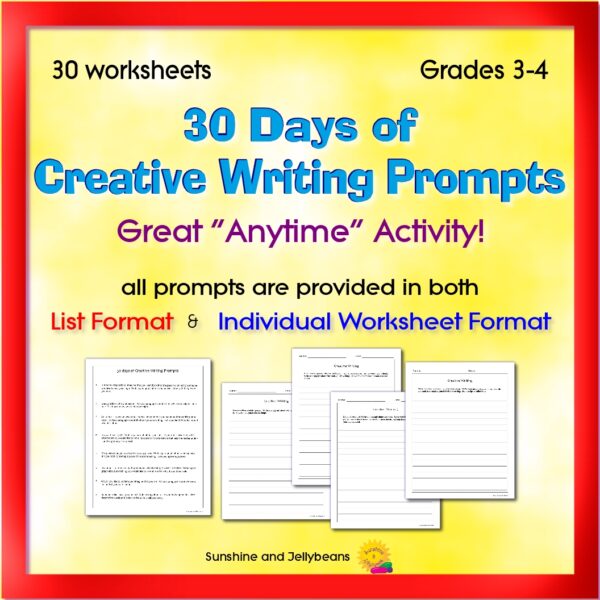 Creative Writing Prompts - 30 days of No-Prep "Anytime" Activity ...