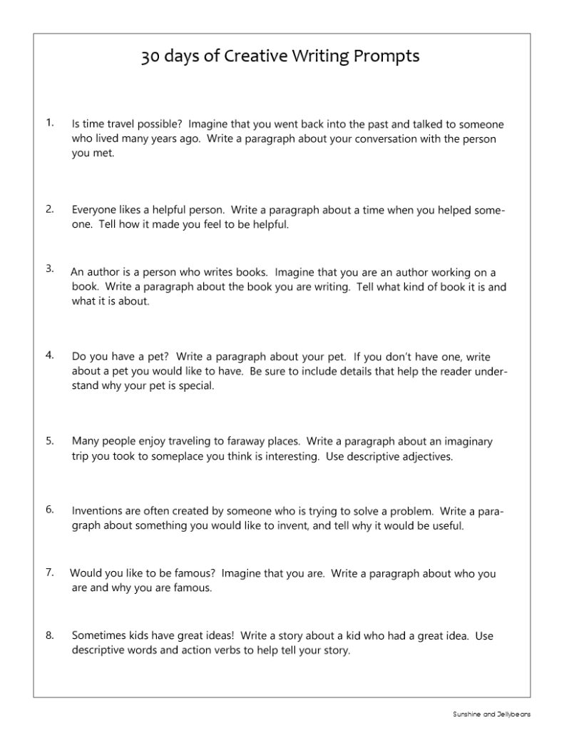 Creative Writing Prompts - 30 days of No-Prep "Anytime" Activity ...